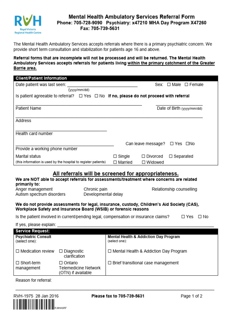 Mental Health Ambulatory Services Referral Form 1 1 | Download Free PDF ...