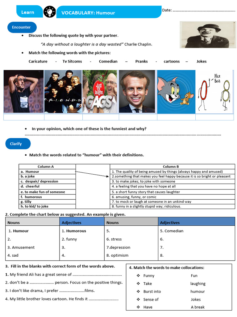 Humor Vocabulary Worksheet | PDF | Humour | Laughter
