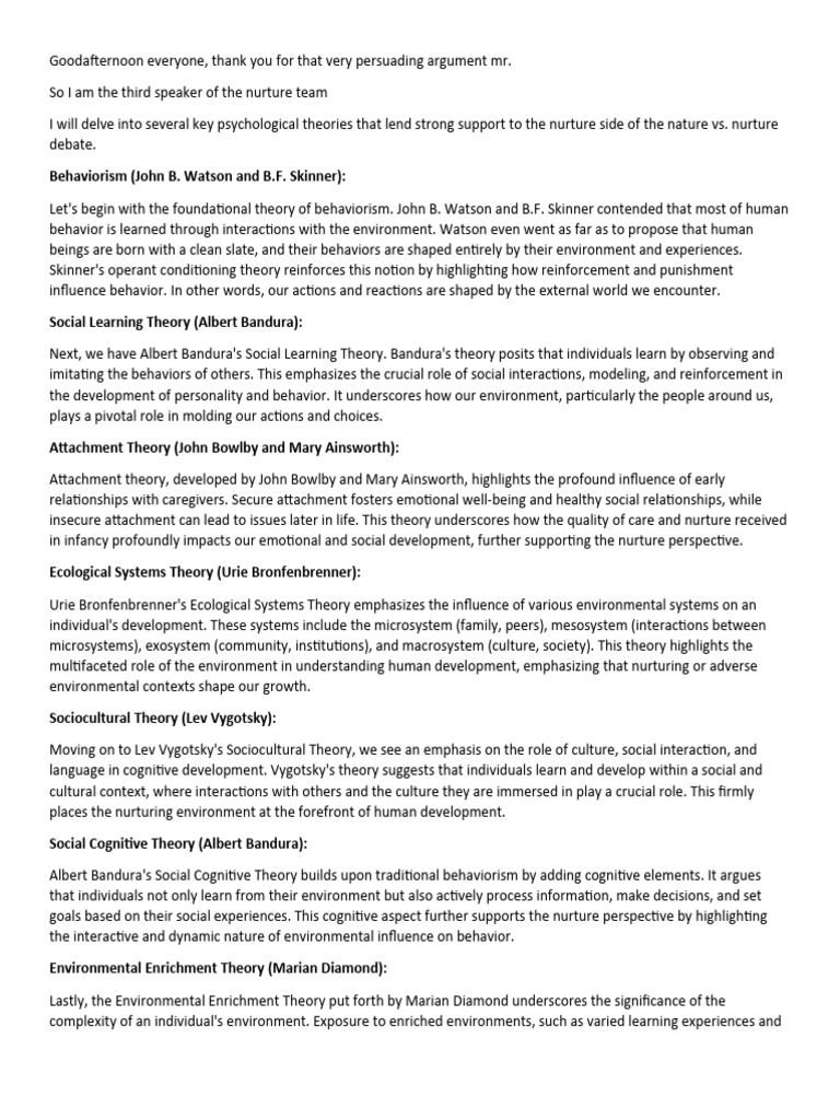 Nature Vs Nurture | PDF | Attachment Theory | Developmental Psychology