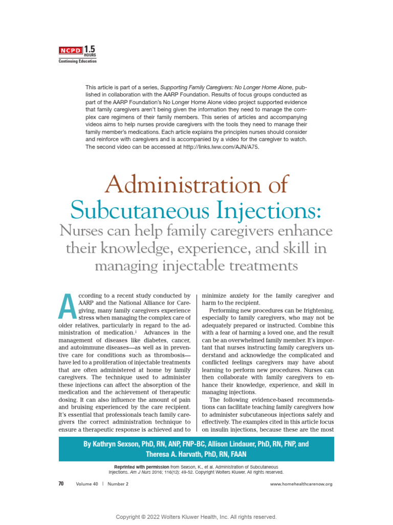 Administration Of: Subcutaneous Injections | PDF | Injection (Medicine ...