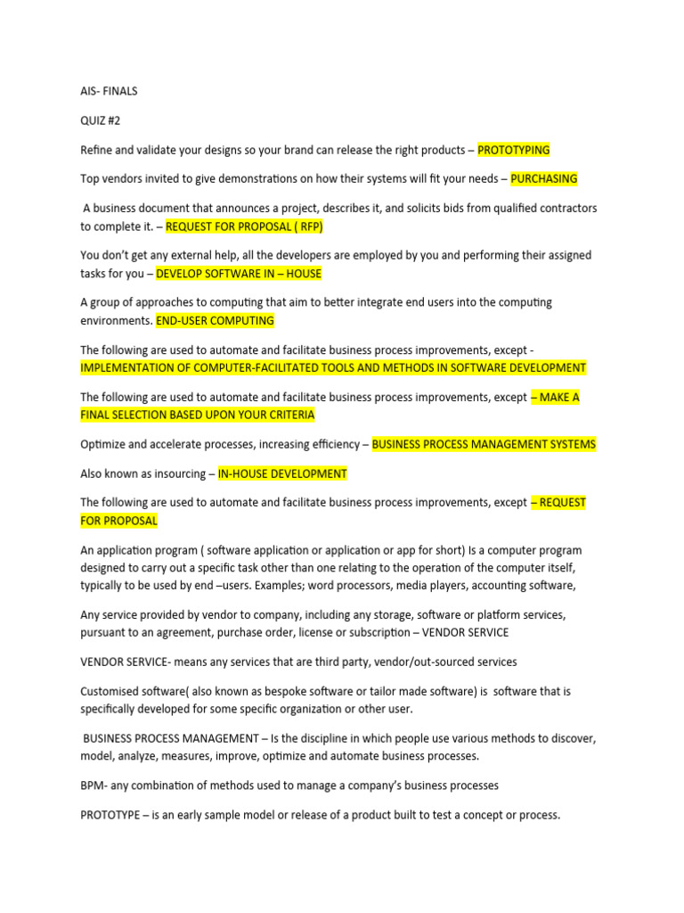 Ais Finals Pointers To Review | PDF | Business Process Management | Software