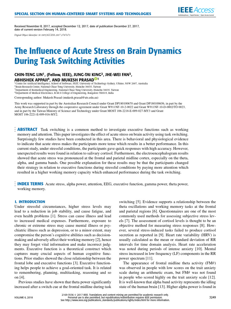 The Influence of Acute Stress On Brain Dynamics During Task Switching ...