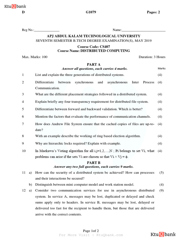 Distributed Computing Exam Questions | PDF | Information Technology | Network Protocols