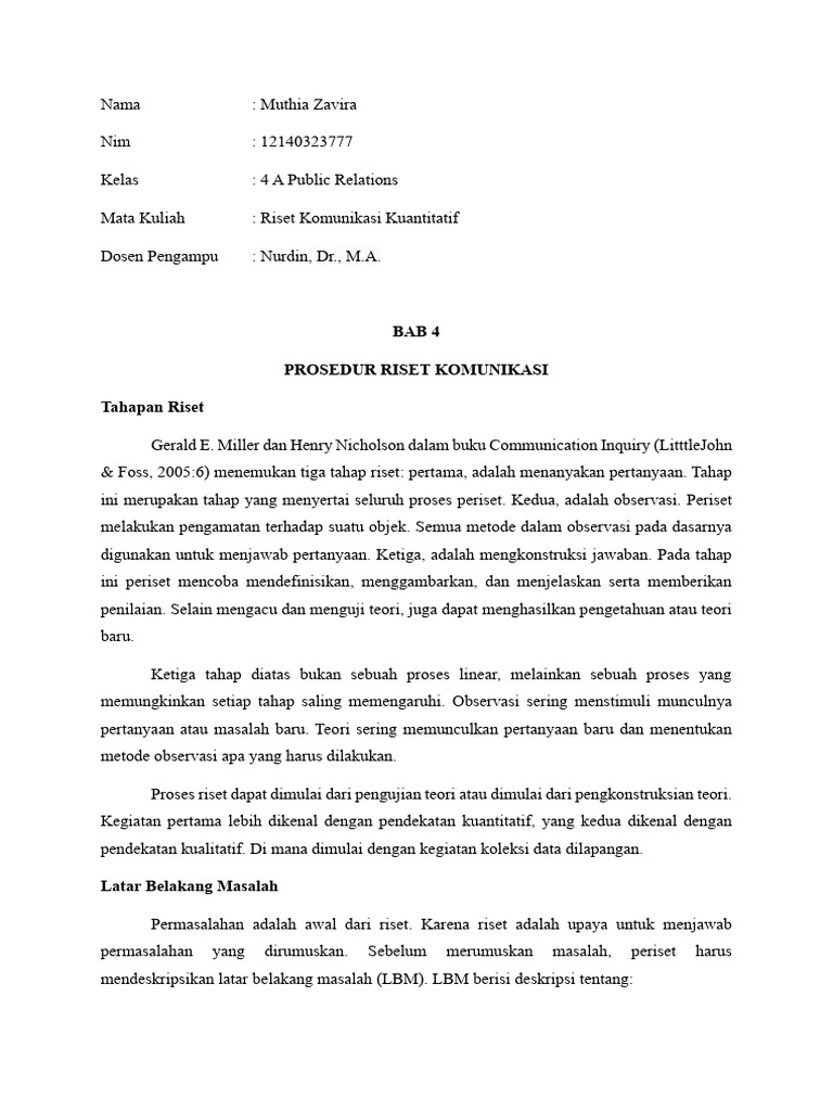 Resume BAB 4 Riset Kuantitatif Komunikasi | PDF
