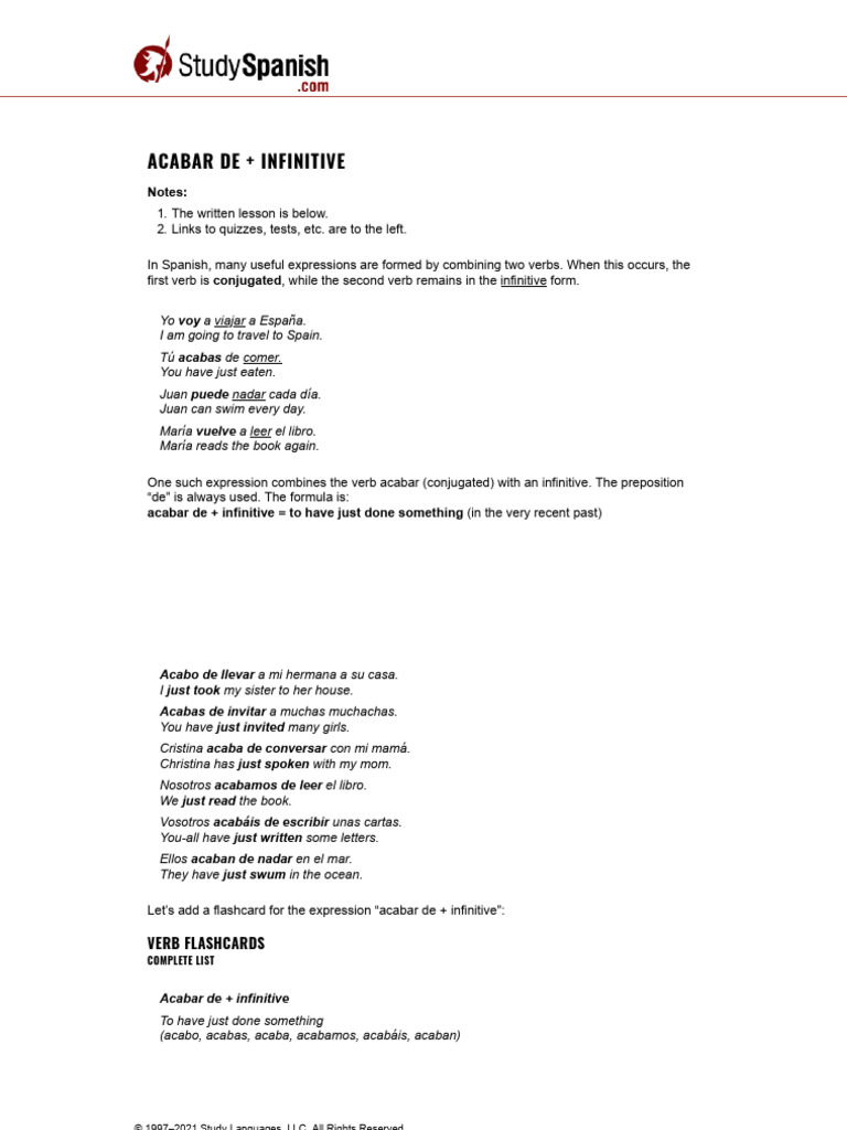 Acabar de + Infinitive | PDF