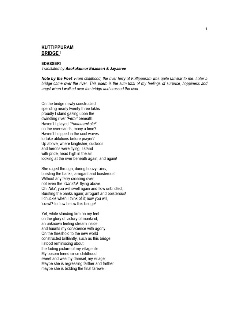 Kuttippuram Bridge Poem Analysis | PDF | Art | Poetry