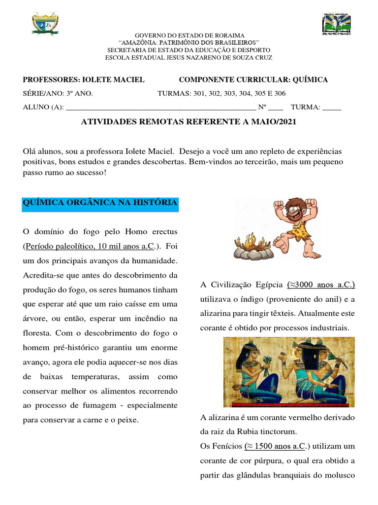 Maio - Atividade Adaptada - 3 Ano | PDF | Química Orgânica | Química
