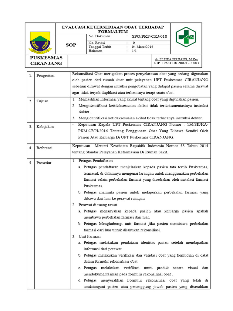 E.P. 8.2.1.1. SPO 10 PERBEKALAN FARMASI YANG DI BAWA PASIEN DARI LUAR | PDF | Pengembangan Diri ...