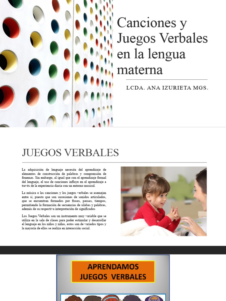 Canciones y Juegos Verbales en La Lengua Materna | PDF | Palabra ...