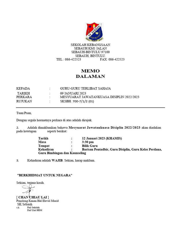 Memo Mesyuarat Disiplin | PDF