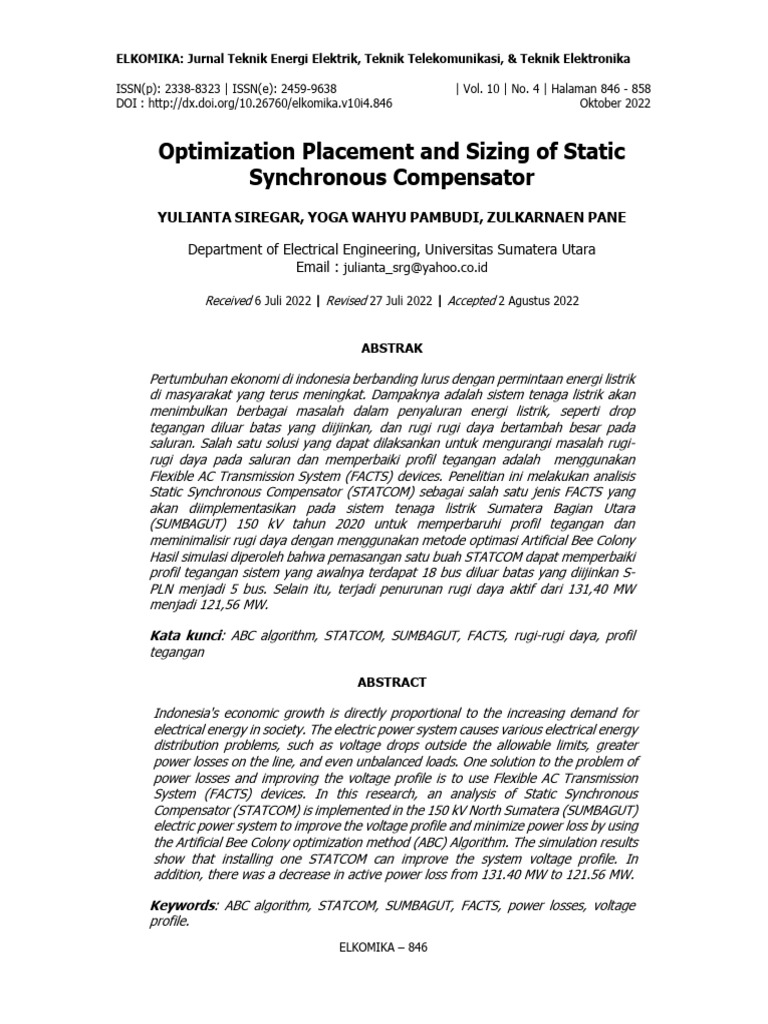 Optimization Placement and Sizing of Static Synchronous Compensator | PDF