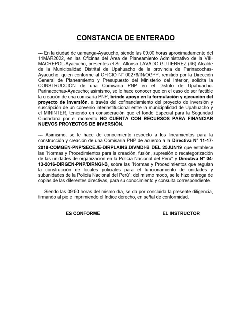 Constancia de Enterado | PDF