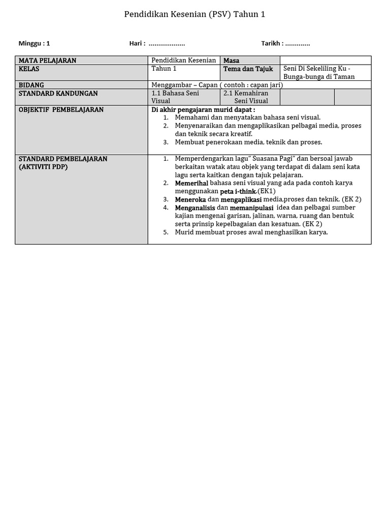 RPH DSV PKS Tahun 1 Pak 21 | PDF