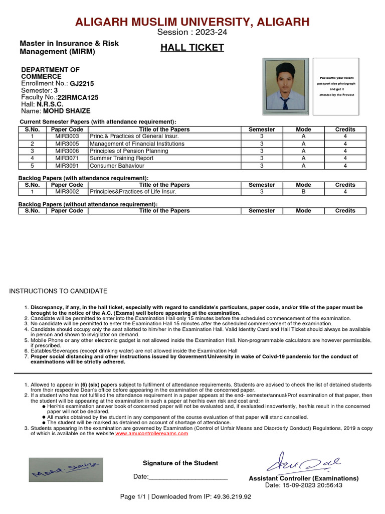 GJ2215 IRMCA Registration Cum Examination Form | PDF