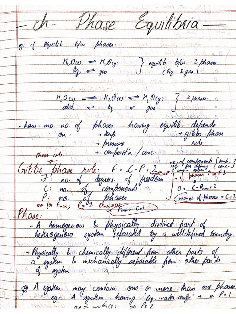Phase Equilibrium Notes Btech 1st Yr Axshxubavdkkdj | PDF