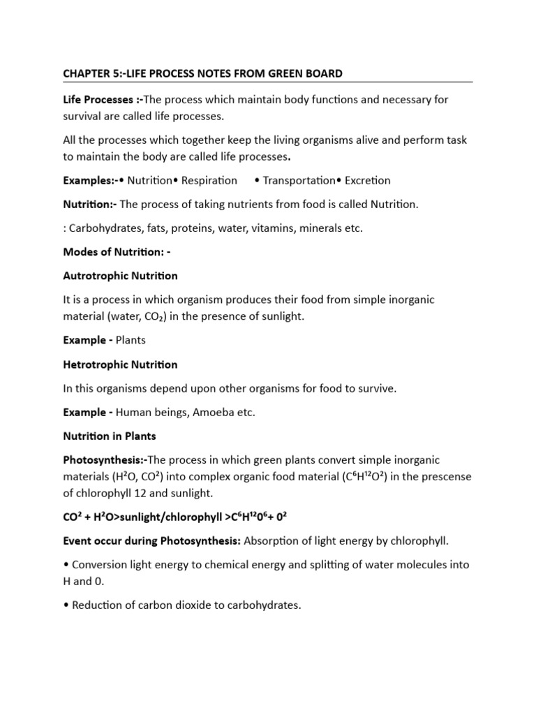 Bio Chapter No 5 Life Process Notes by Harshit Nagar the Green Board ...