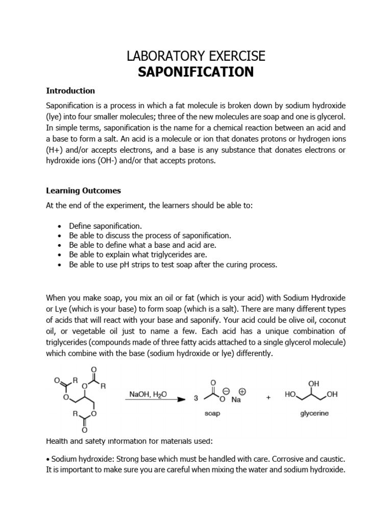 Saponification Process in Soap Making | PDF | Sodium Hydroxide | Acid