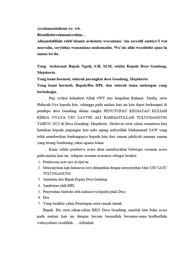 MC Penutupan | PDF | Kajian Bahasa Asing | Agama & Spiritualitas