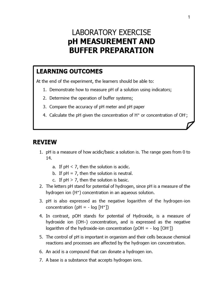 Worksheet 2 PH Measurement and Buffer Preparation | PDF | Ph | Hydroxide