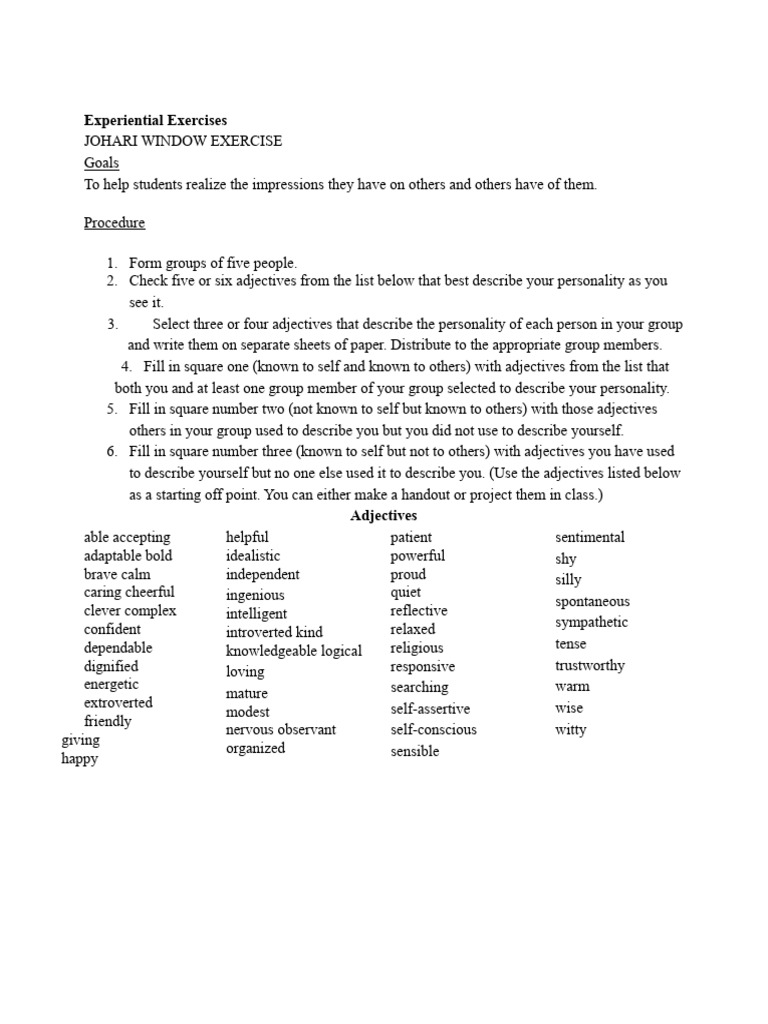 Experiential Exercises CH 5 | PDF | Psychology | Psychological Concepts