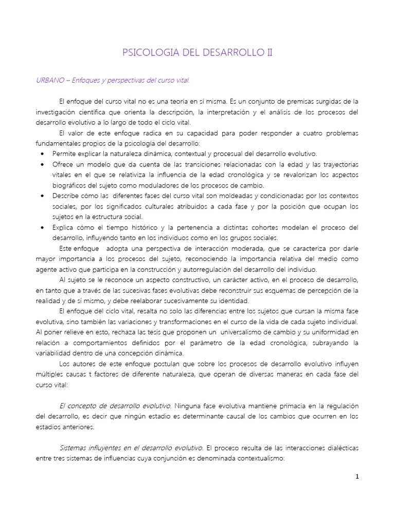 RESUMEN - Psicologia Del Desarrollo II | PDF | Adultos | Adolescencia