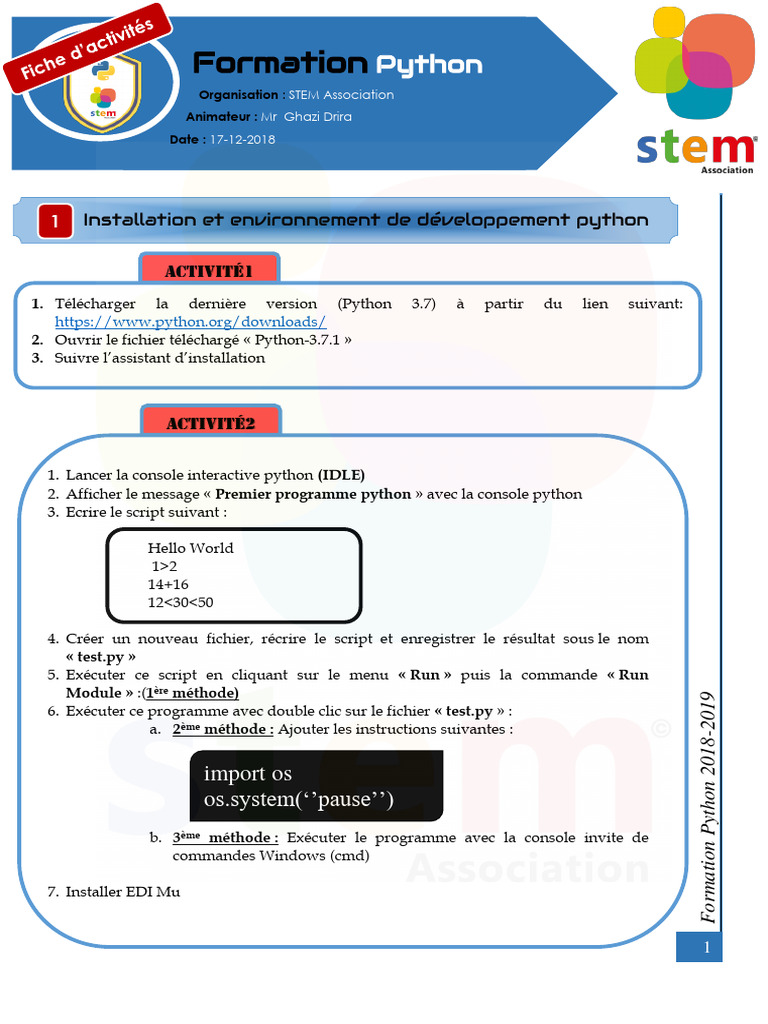 Activités Python | PDF | Python (Langage de programmation) | Informatique