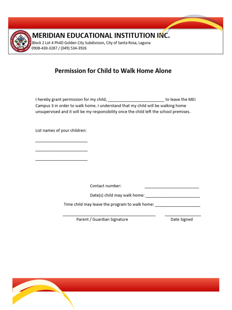 Walk Home Alone Form | PDF