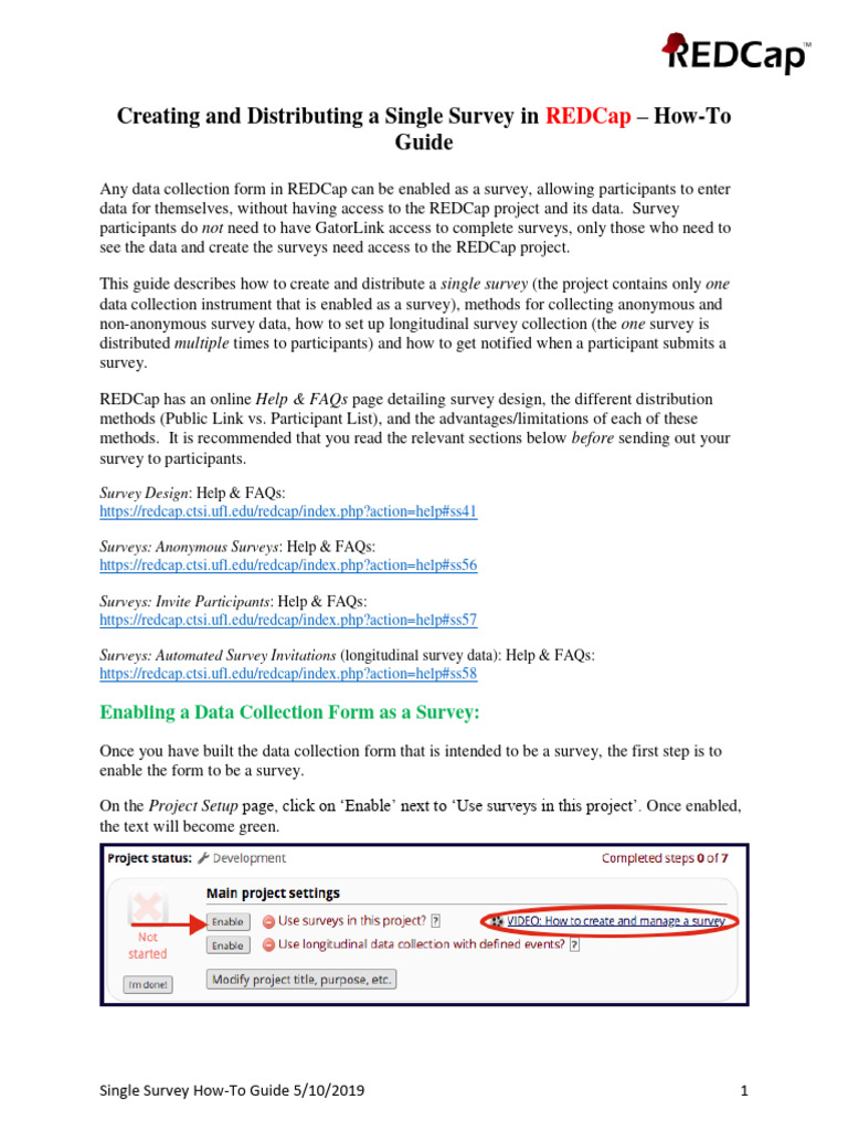 Creating and Distributing A Single Survey in REDCap How To Guide | PDF | Login | Software