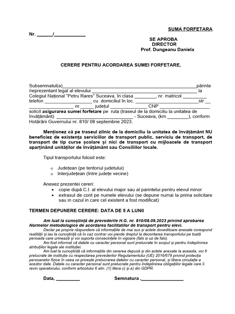 Cerere suma-forfetara-transport-an-scolar-2023-2024-cf.-HG-810-8092023 | PDF