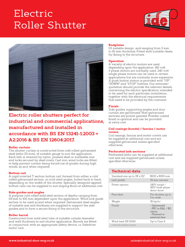 IDE Electric Roller Shutter Product Leaflet | PDF | Ac Power Plugs And ...