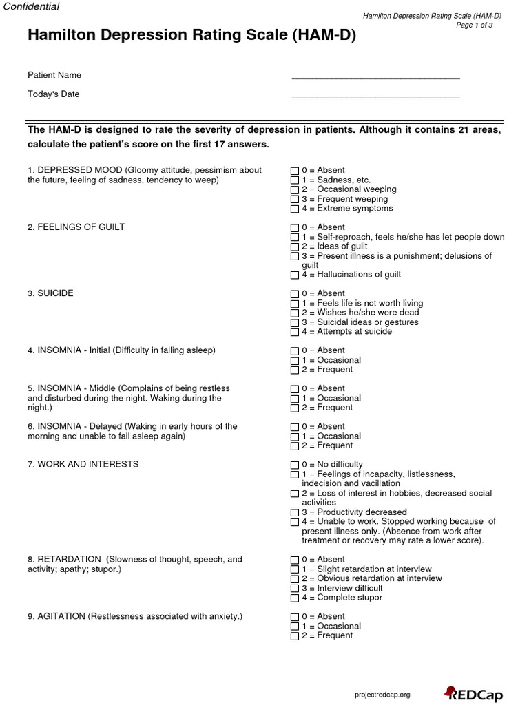 Hamilton Depression Rating Scale (HAM-D) | PDF | Medicine | Mental Health