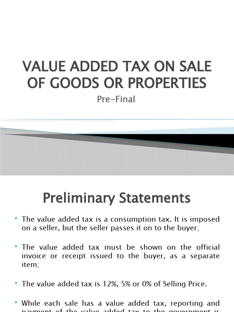 VAT ON SALES OF GOODS A 12 | PDF | Value Added Tax | Taxes