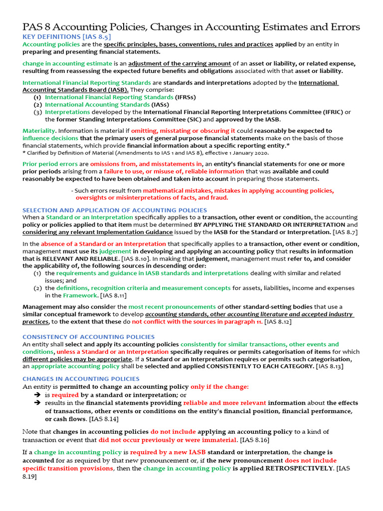 PAS 8 Accounting Policies, Changes in Accounting Estimates and Errors ...