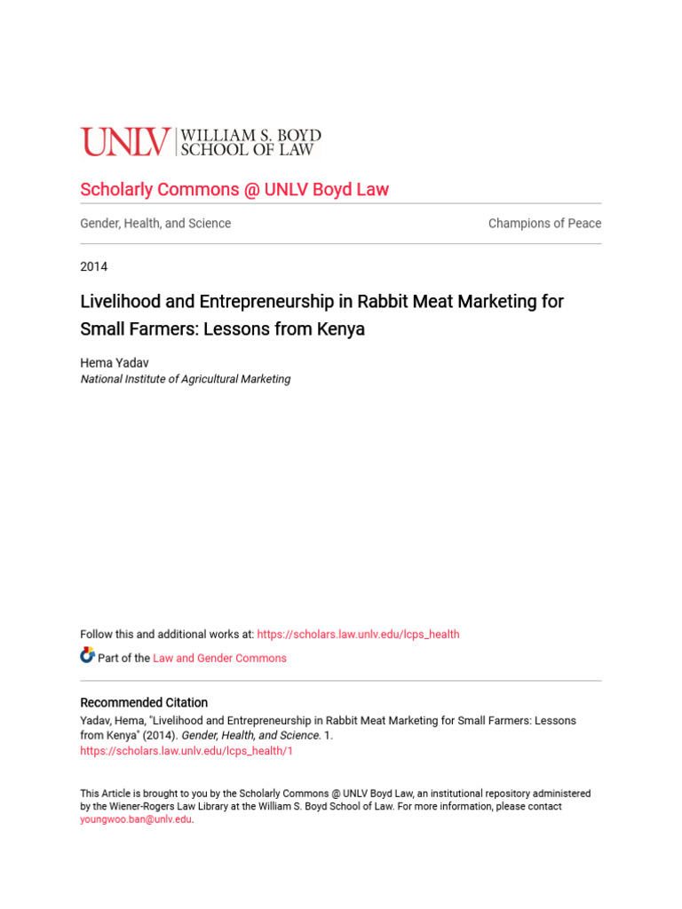 Livelihood and Entrepreneurship in Rabbit Meat Marketing For Smal | PDF ...