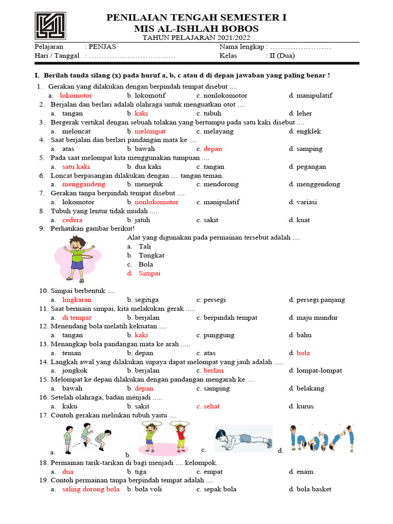 Soal PTS Penjas Kelas 2 21 22 | PDF