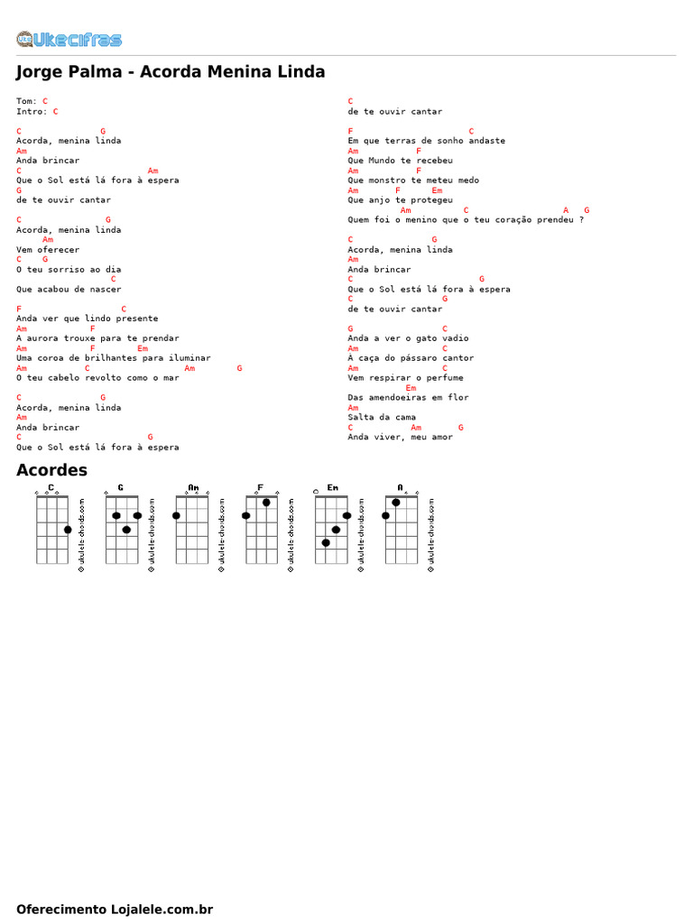 Jorge Palma Acorda Menina Linda Uke Cifras Pdf