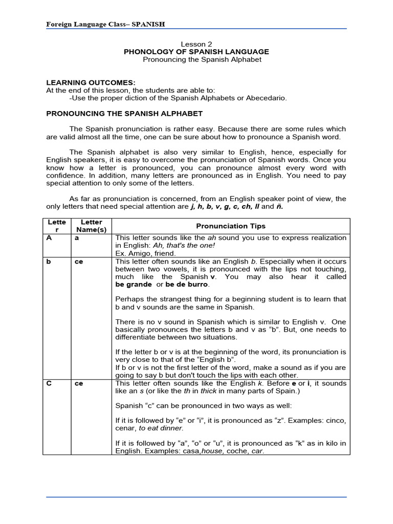 Lesson 2 Phonetics of Spanish Alphabets and Numbers | PDF | Alphabet ...
