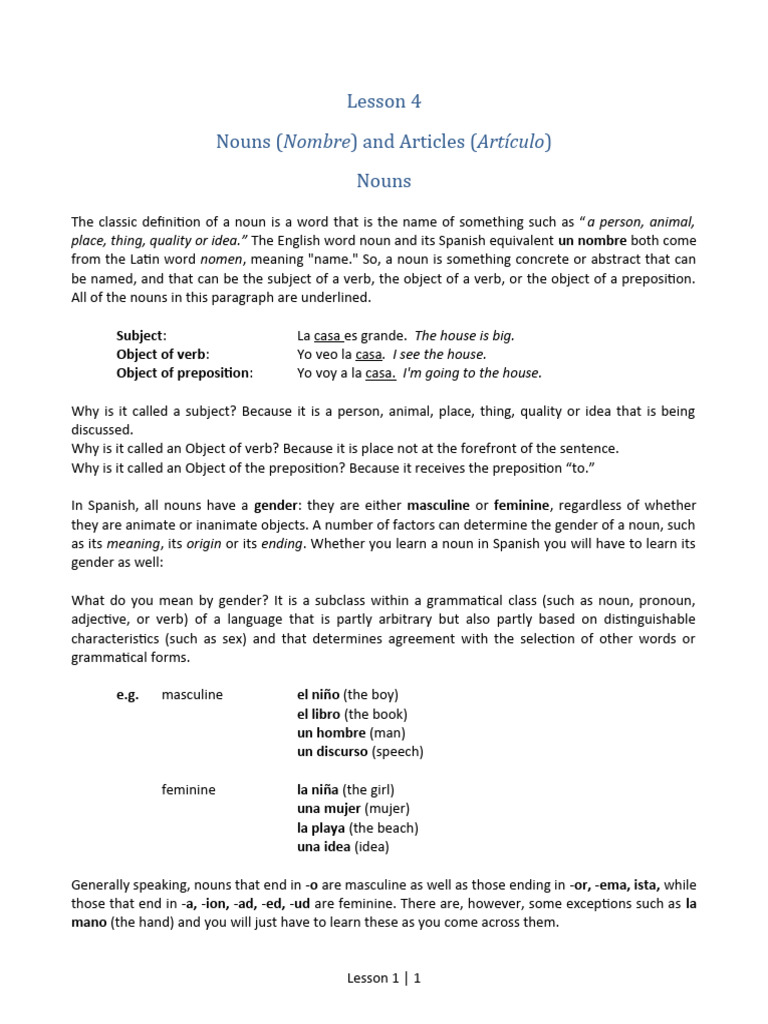 Lesson 4 Nouns and Articles Supplement Copy 1 | PDF | Grammatical ...