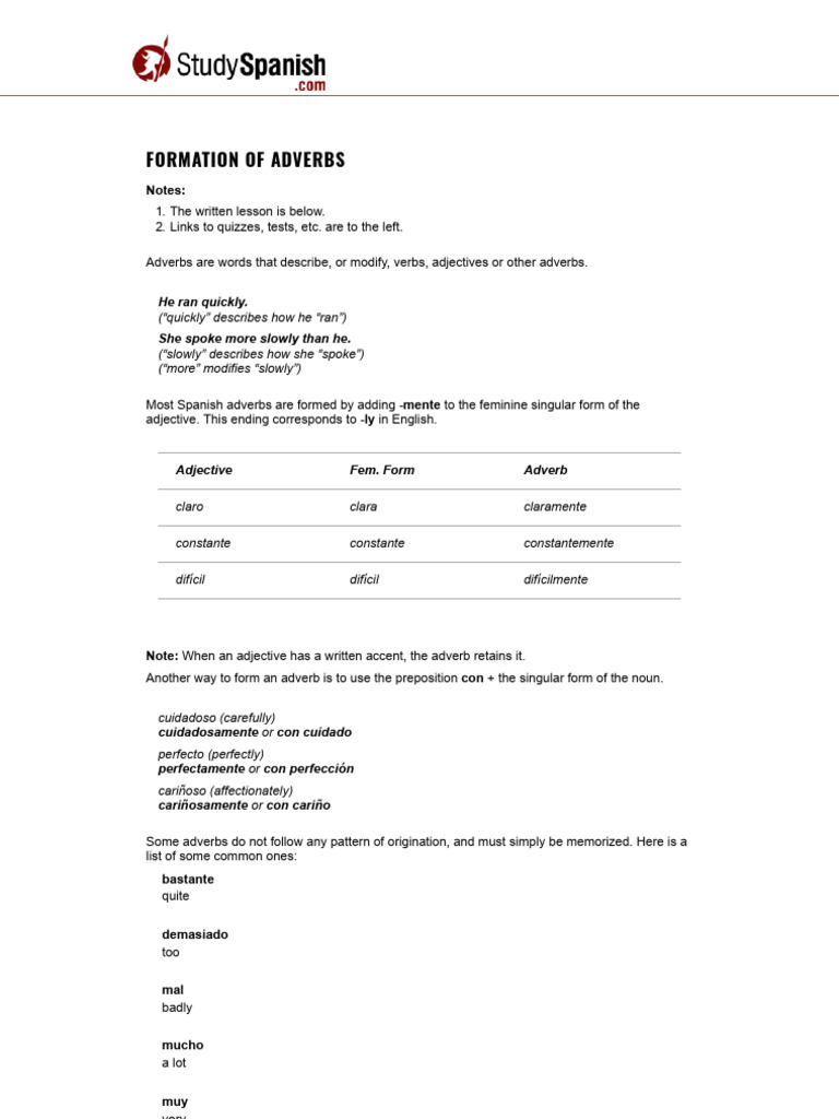 Formation of Adverbs | PDF
