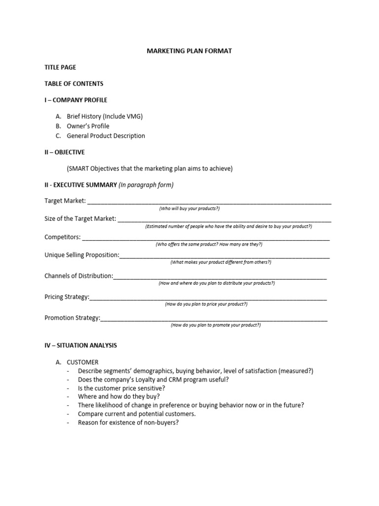 Marketing Plan Format | PDF | Market Segmentation | Marketing