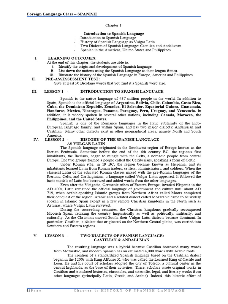 Lesson 1 Introduction To Spanish Language | PDF | Spanish Language ...