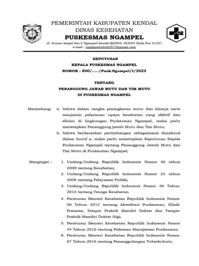 1.2.1.a. 6. SK PJ MUTU DAN TIM MUTU | PDF