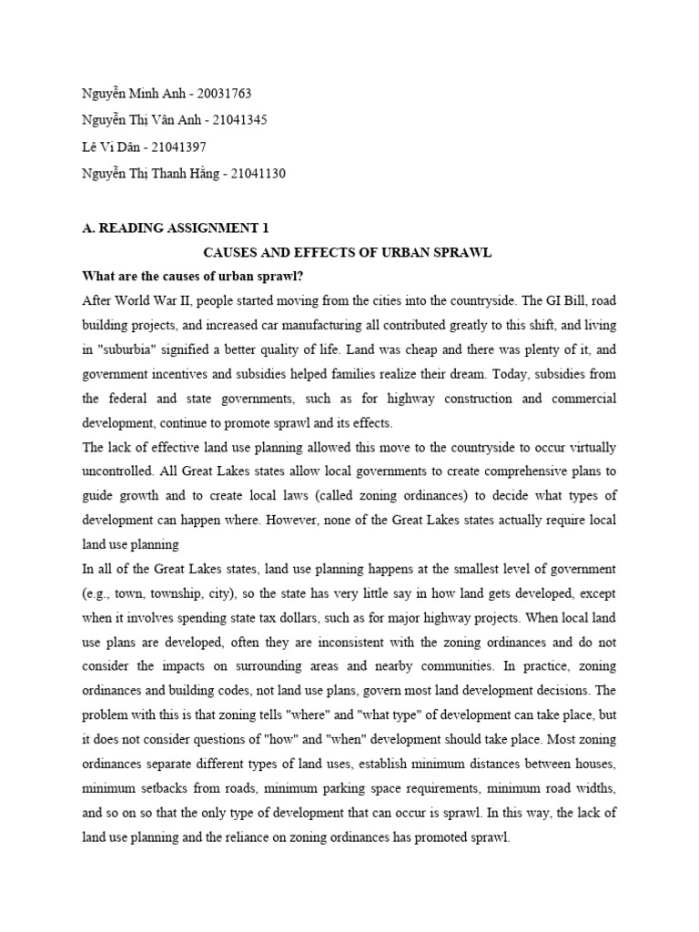 Reading Assignment 1 - 2B02 - Group 4 - Theme 2 | PDF | Urban Sprawl | Suburb