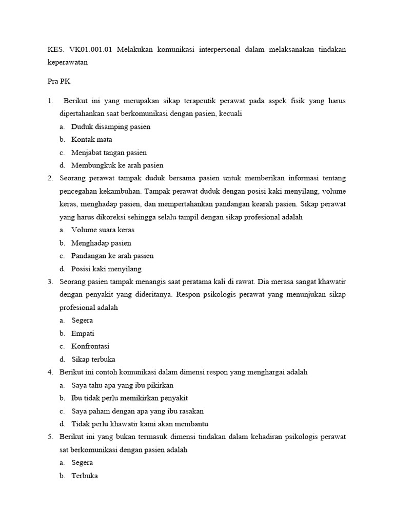 Soal Kes. VK01.001.01 | PDF | Pengembangan Diri