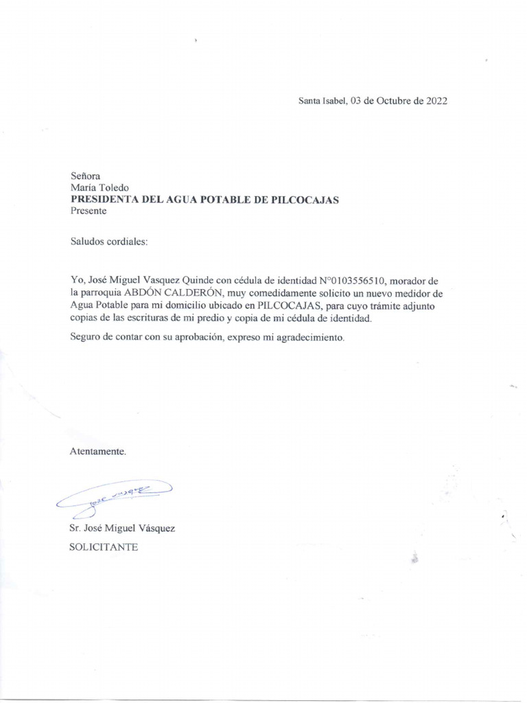Solicitud Agua Potable | PDF