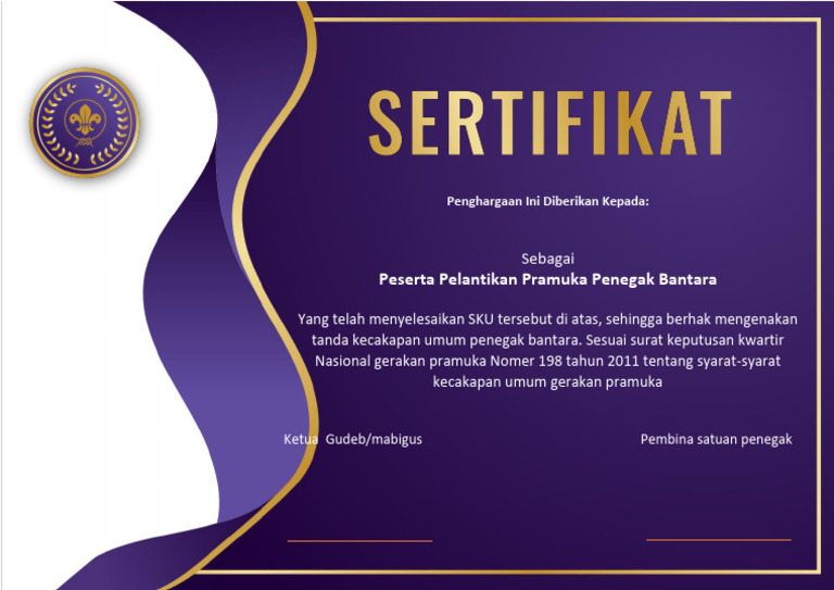 Desain Sertifikat Pramuka Gratis 1 Word Landscape | PDF