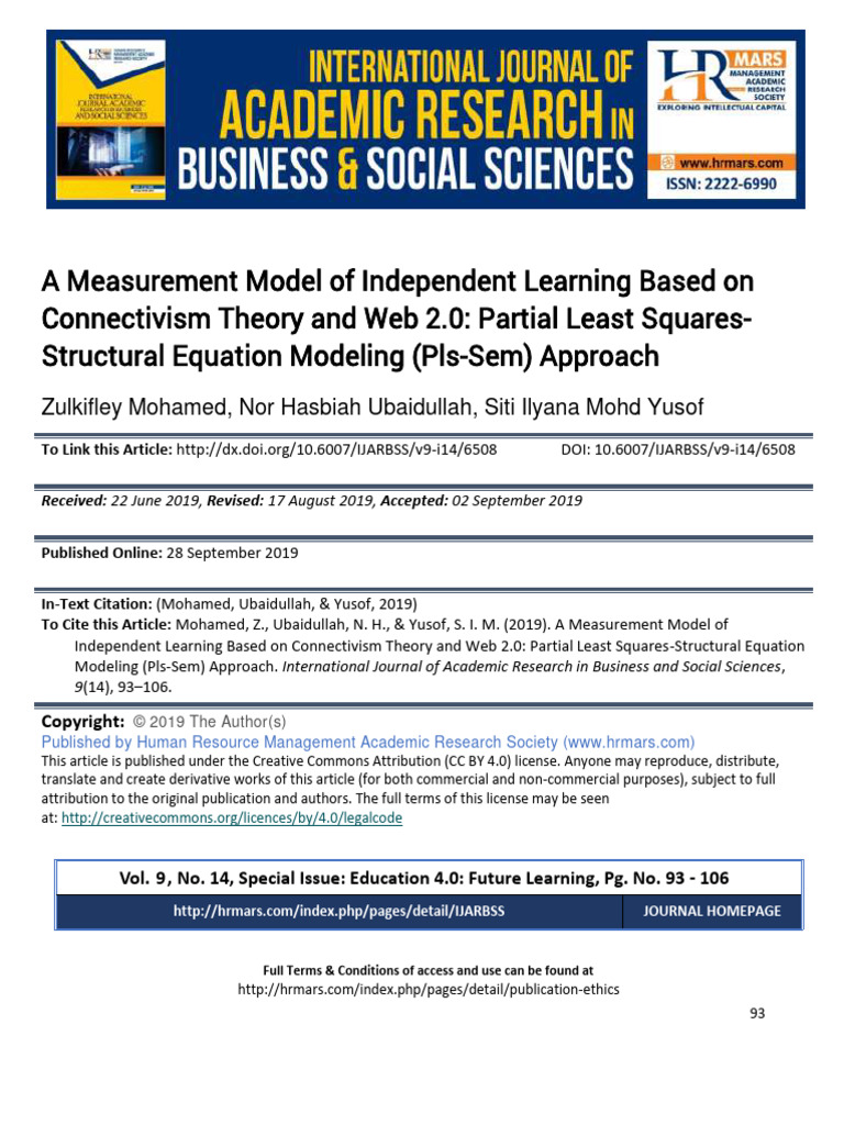 Measurement Model Of Independent Learning Based On Connectivism Theory And Web 2 0 Partial Least
