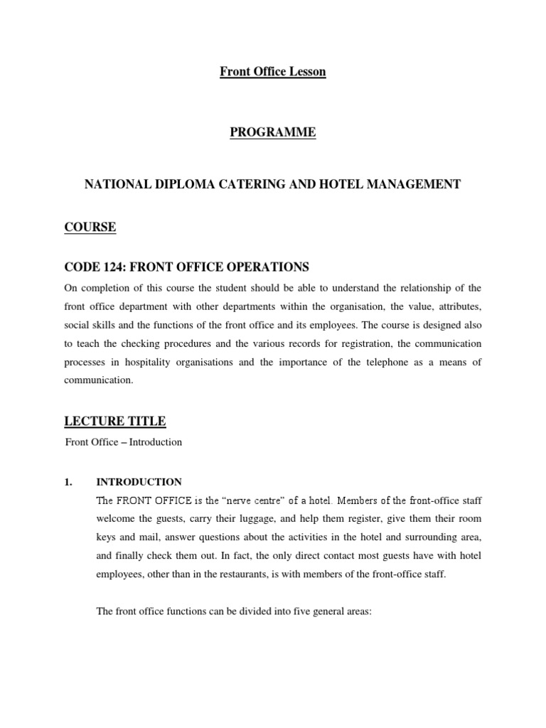 Front Office Lesson | PDF | Human Resources | Employment