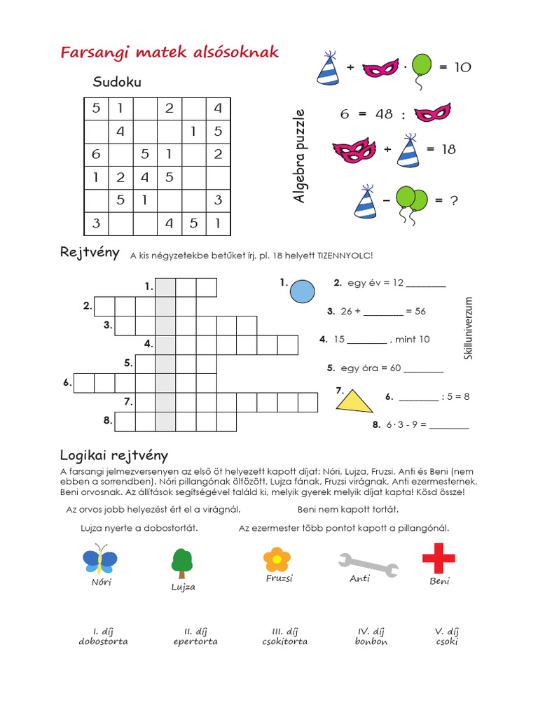 Farsangi Matek ALSÓSOKNAK 3o. | PDF