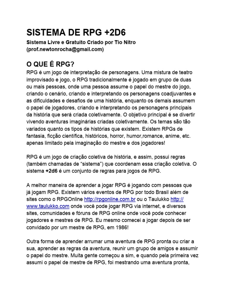 Sistema +2d6 - Documento de Referência | PDF | Jogos de RPG